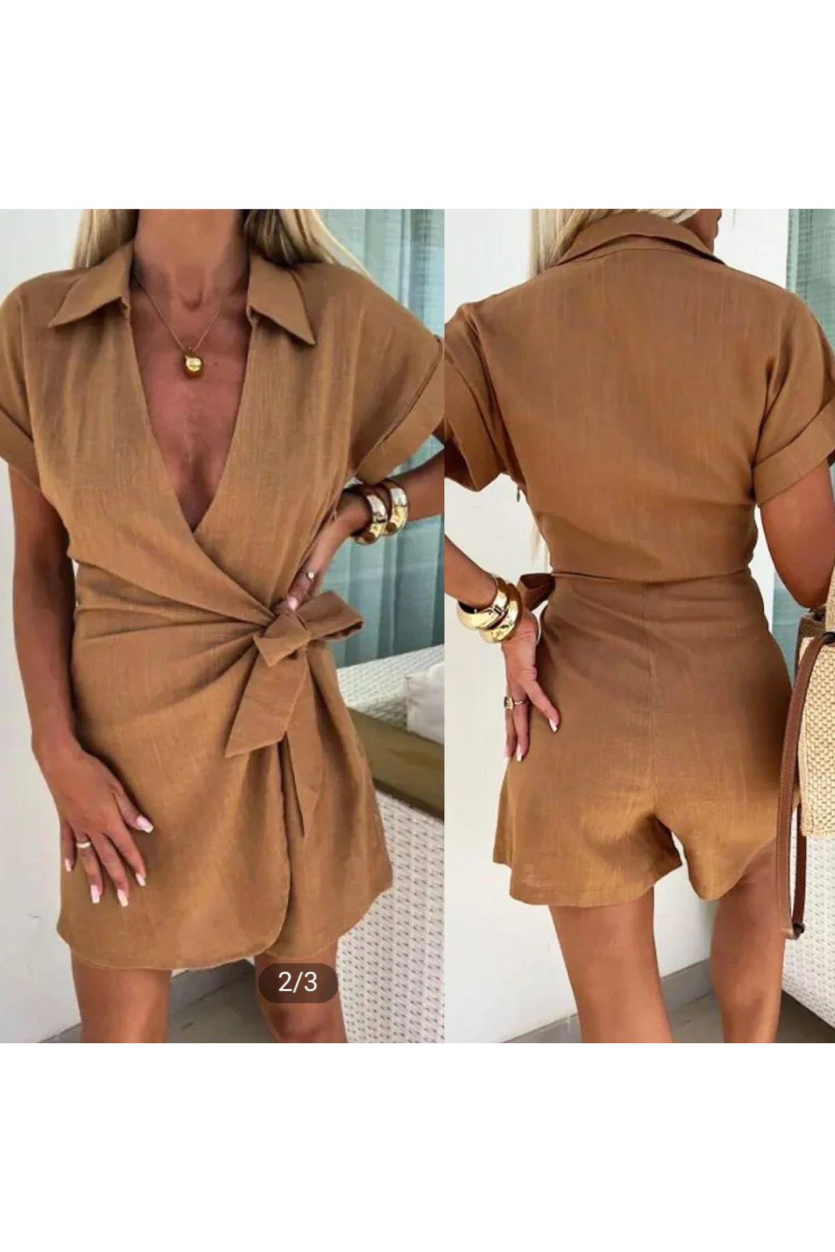 İthal Sofia Keten Kumaş Gizli Fermuar Detaylı Mini Tulum